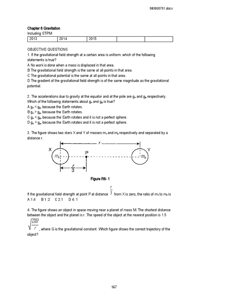 STPM Gravitation Objective Questions | PDF | Gravity | Mass