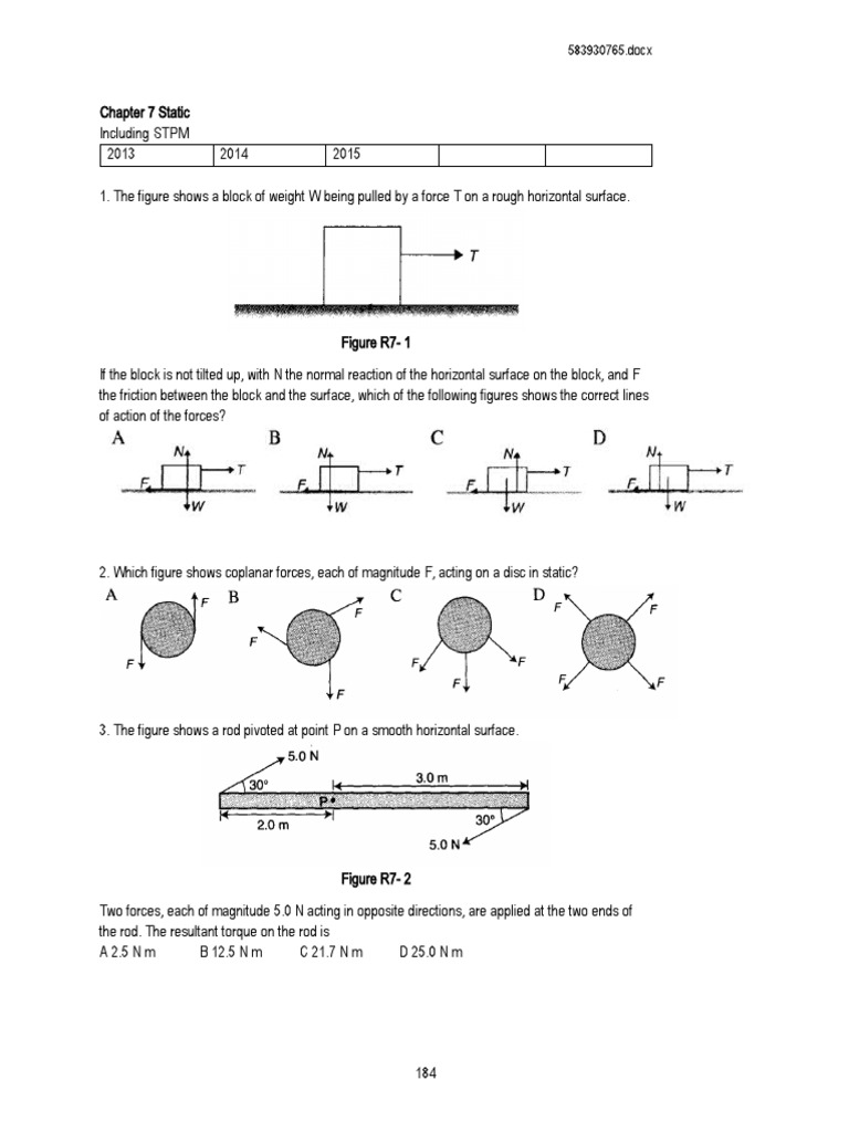 Static Equilibrium Problem Set | PDF | Force | Friction