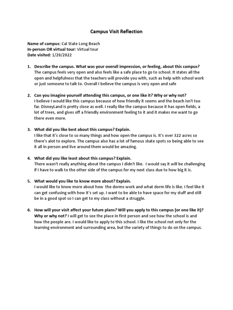 Campus Visit Reflection | PDF