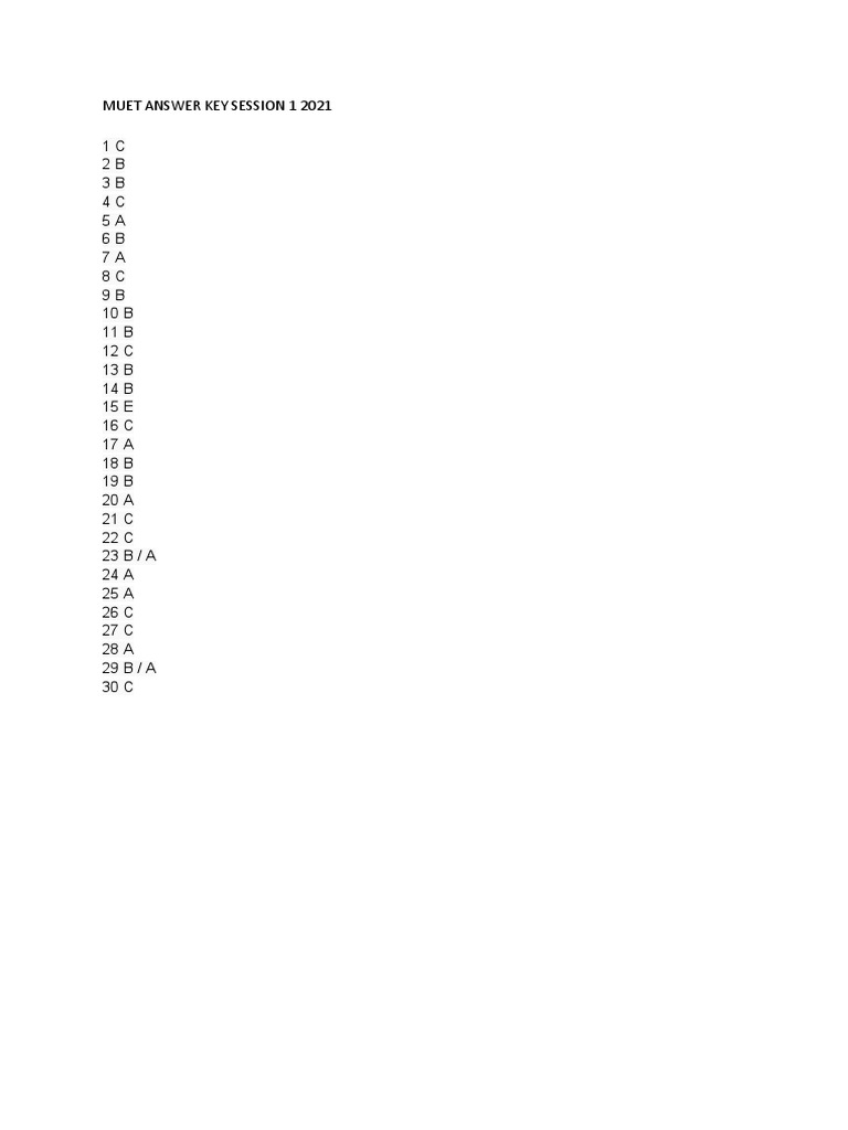 Muet Answer Key Session 1 2021 | PDF