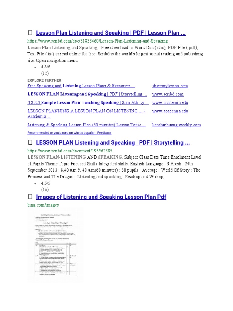 Listening and Speaking Lesson Plan PDF | PDF | Lesson Plan | Teaching