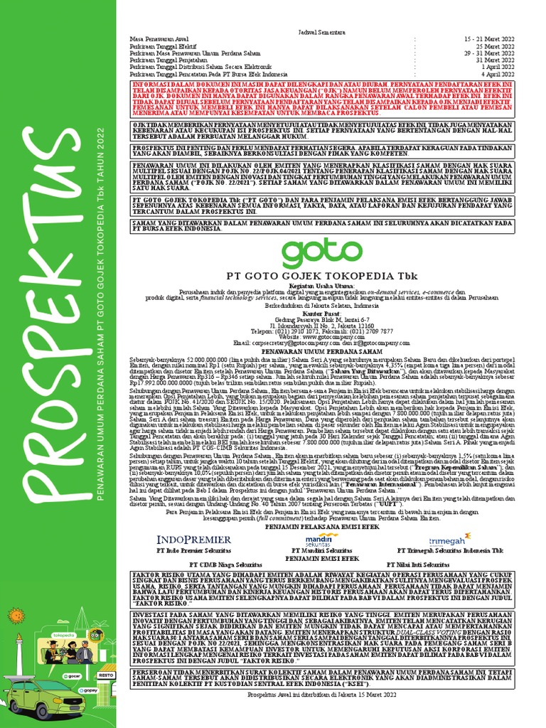 Buku Prospektus Awal - PT GoTo Gojek Tokopedia TBK | PDF