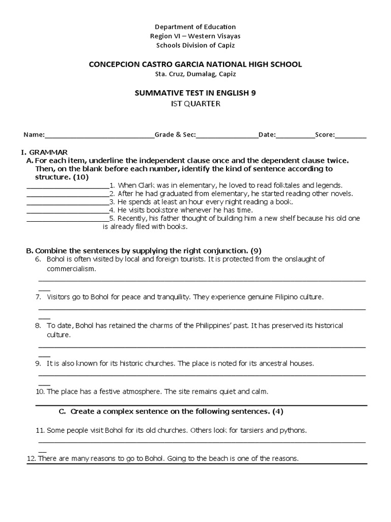 1st Quarter Summative Test in English 9 | PDF | Poetry | Sonnets