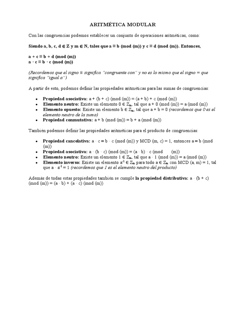 Aritmetica Modular | PDF | Conceptos matemáticos | Aritmética