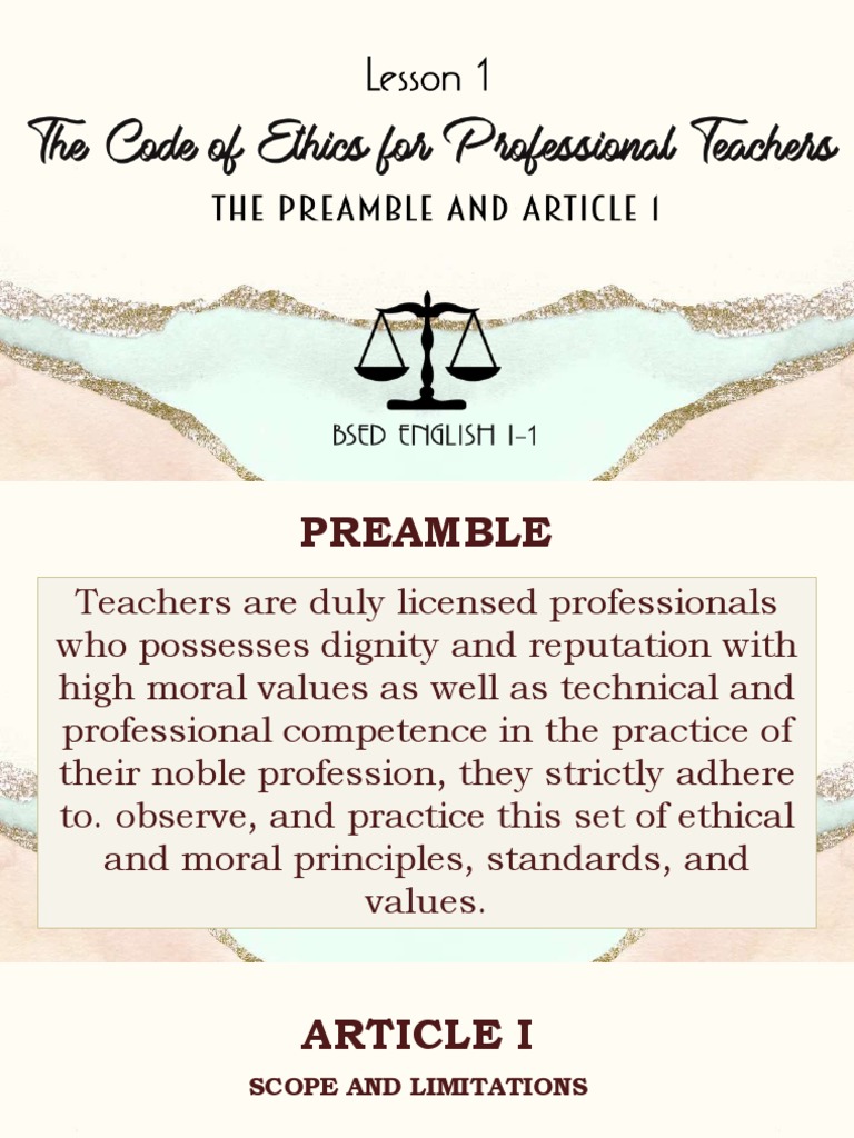 The Code of Ethics - Lesson 1 & 2 | PDF | Teachers | Article Two Of The ...