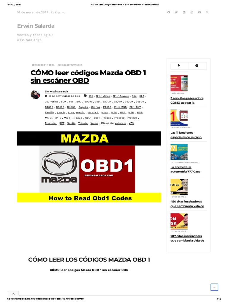 CÓMO Leer Códigos Mazda OBD 1 Sin Escáner | PDF | Acelerador | Inyección de combustible