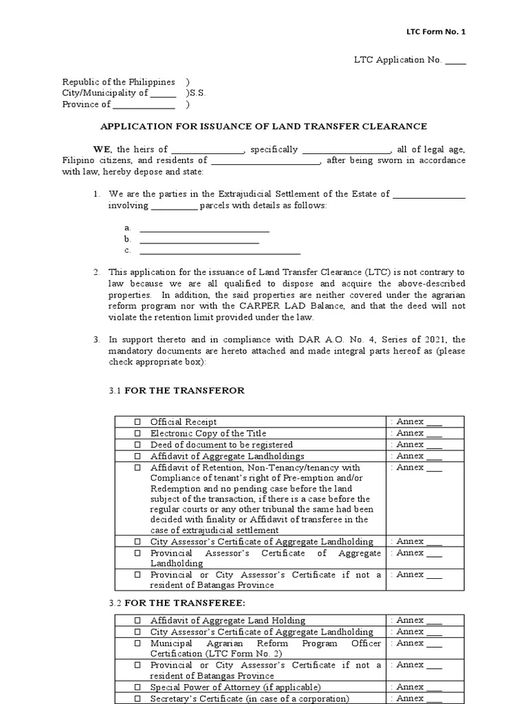 DAR Clearance Application | Download Free PDF | Private Law | Government