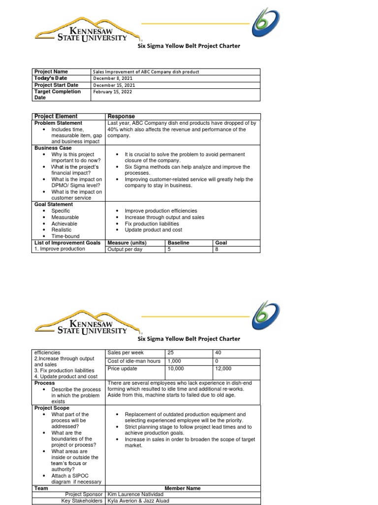 Six Sigma Project Team Chart | PDF | Six Sigma | Statistics