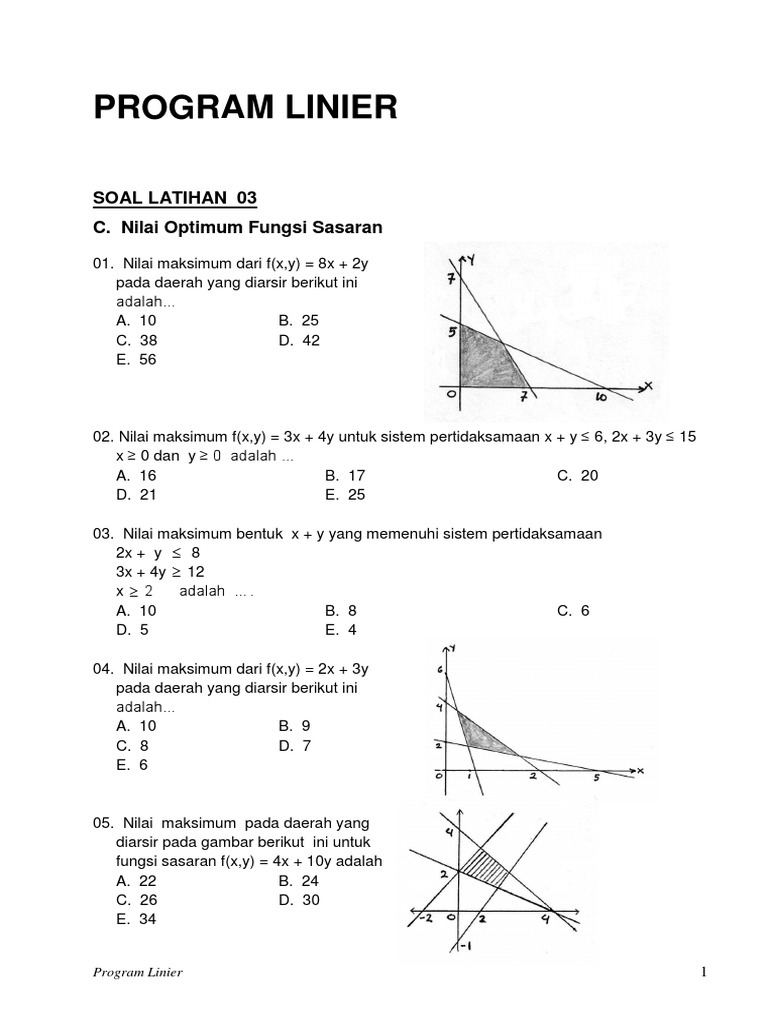 Program Linier: Soal Latihan 03 C. Nilai Optimum Fungsi Sasaran | PDF