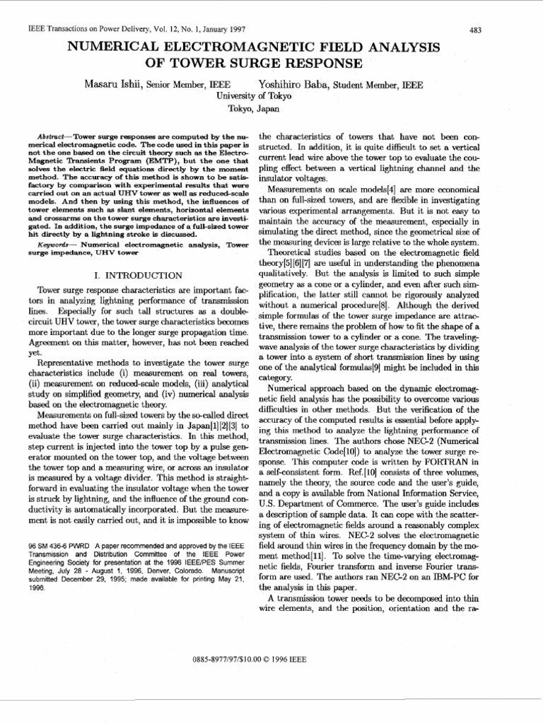 Numerical Electromagnetic Field Analysis Tower Surge Response | PDF ...