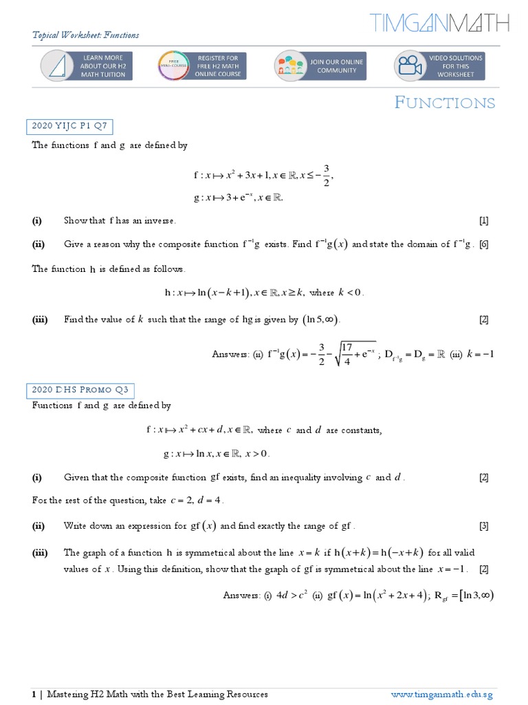 H2 Math Topical Worksheet (Functions) | PDF | Function (Mathematics ...