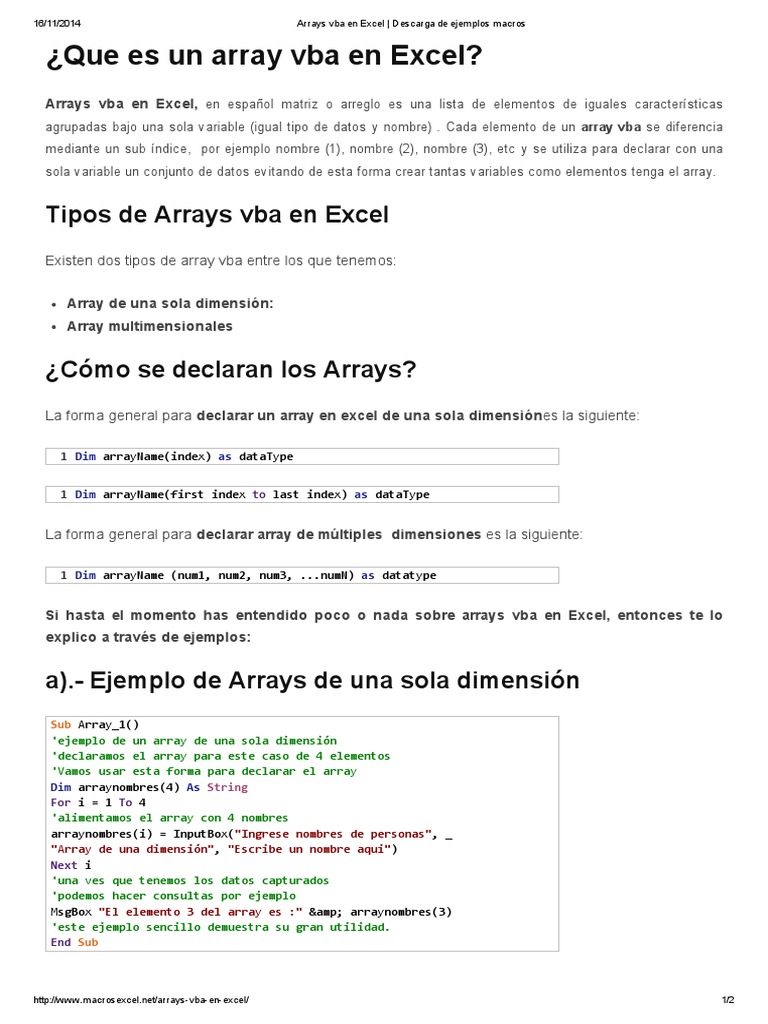 Arrays Vba en Excel - Descarga de Ejemplos Macros | PDF | Estructura de datos de matriz ...