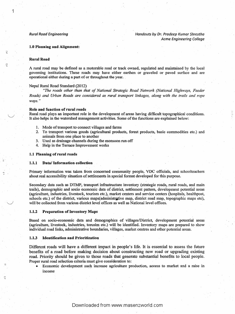 Rural Road Engineering and Planning Guide | PDF | Road | Lane