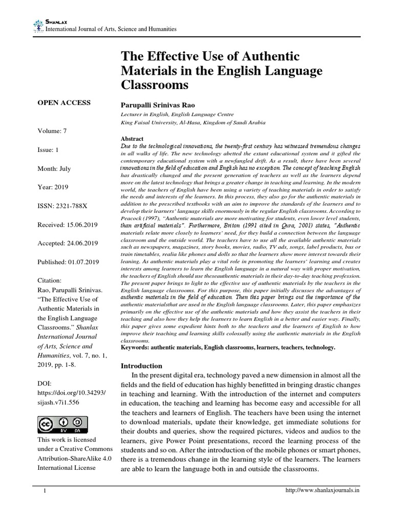 The Effective Use of Authentic Materials in The English Language ...