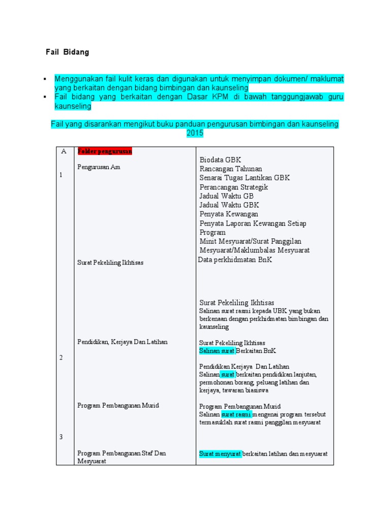 Fail Bidang: Folder Pengurusan | PDF