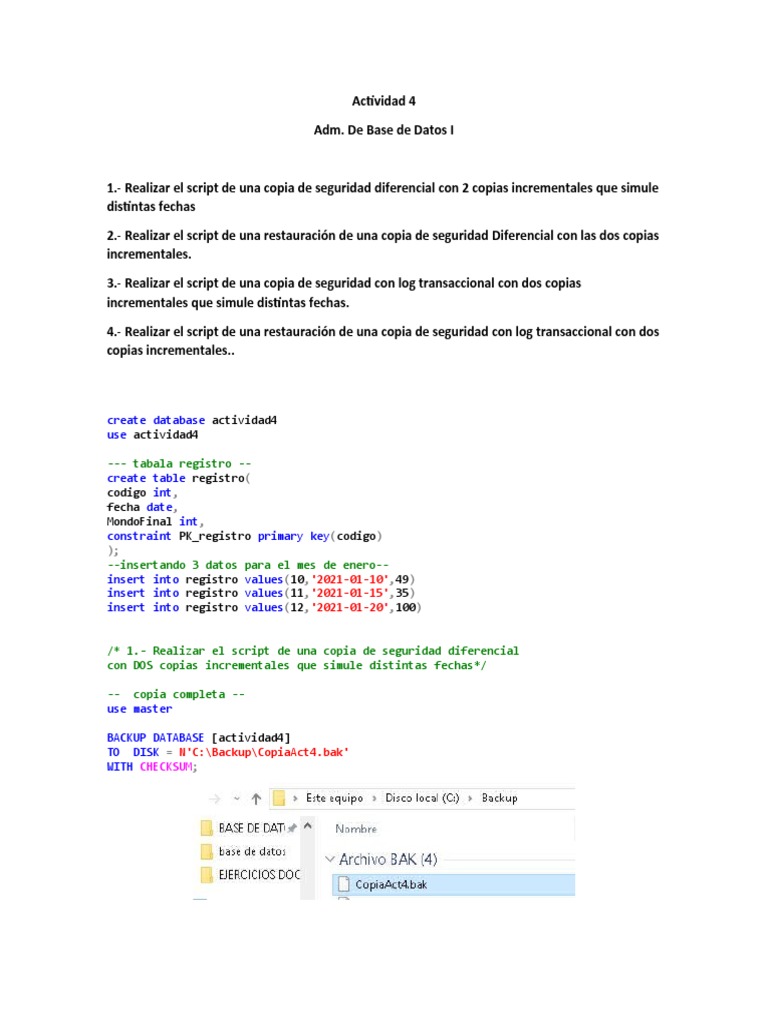 Scripts de Backup y Restauración SQL | PDF | Apoyo | Bases de datos