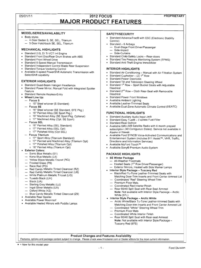 2012 Ford Focus Build Document | PDF | Car | Computing And Information ...
