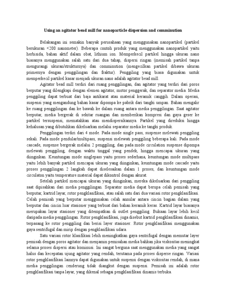 Agitator Bead Mill untuk Dispersi Nano | PDF | Sains & Matematika ...