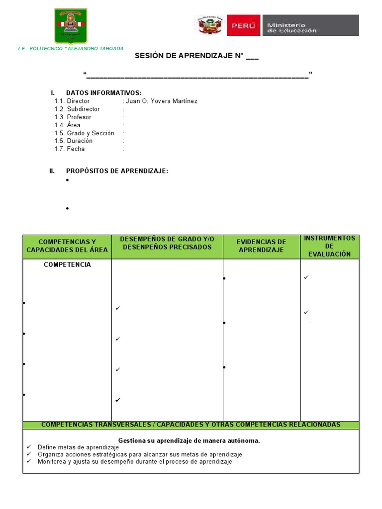 Esquema de Sesion de Aprendizaje | PDF | Evaluación | Aprendizaje