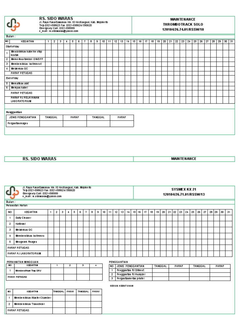 Form Pemeliharaan Alat Kesehatan | PDF