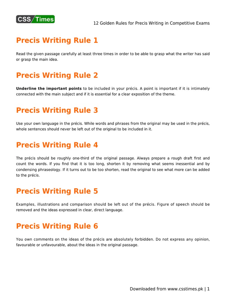 12 Golden Rules For Precis Writing in Competitive Exams | PDF ...
