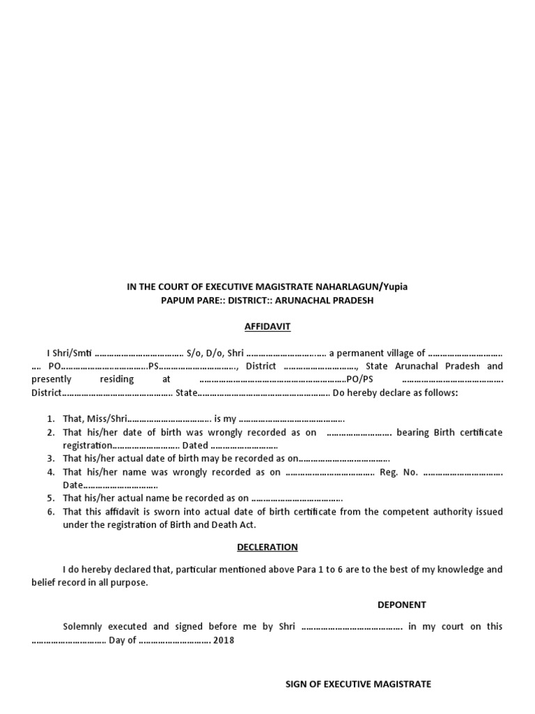 Affidavit Birth Certificate Correction | PDF