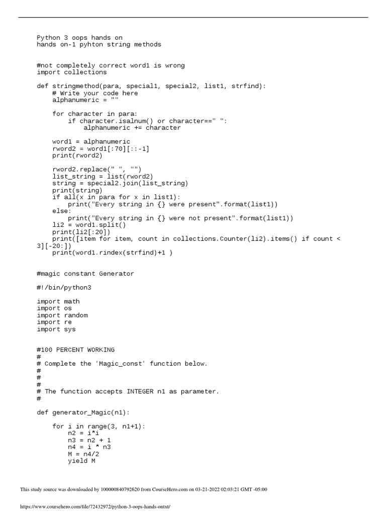 Python 3 Oops Hands On | PDF | Python (Programming Language) | Computer Science