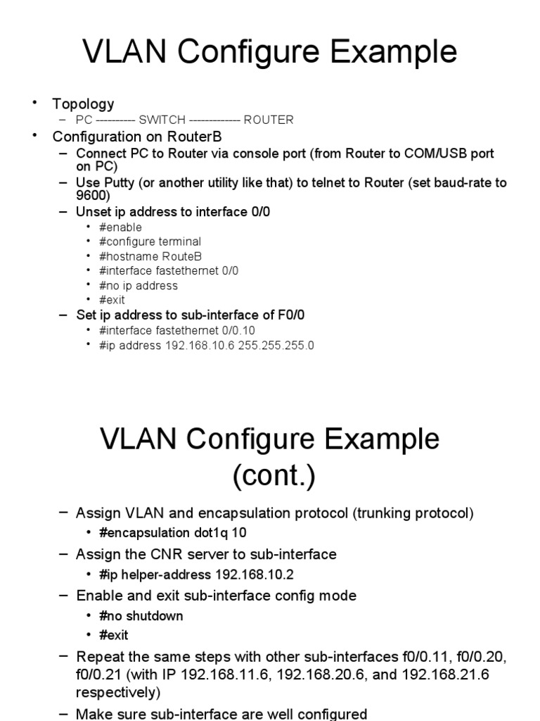 Vlan Configure Example: - Topology - Configuration On Routerb | PDF
