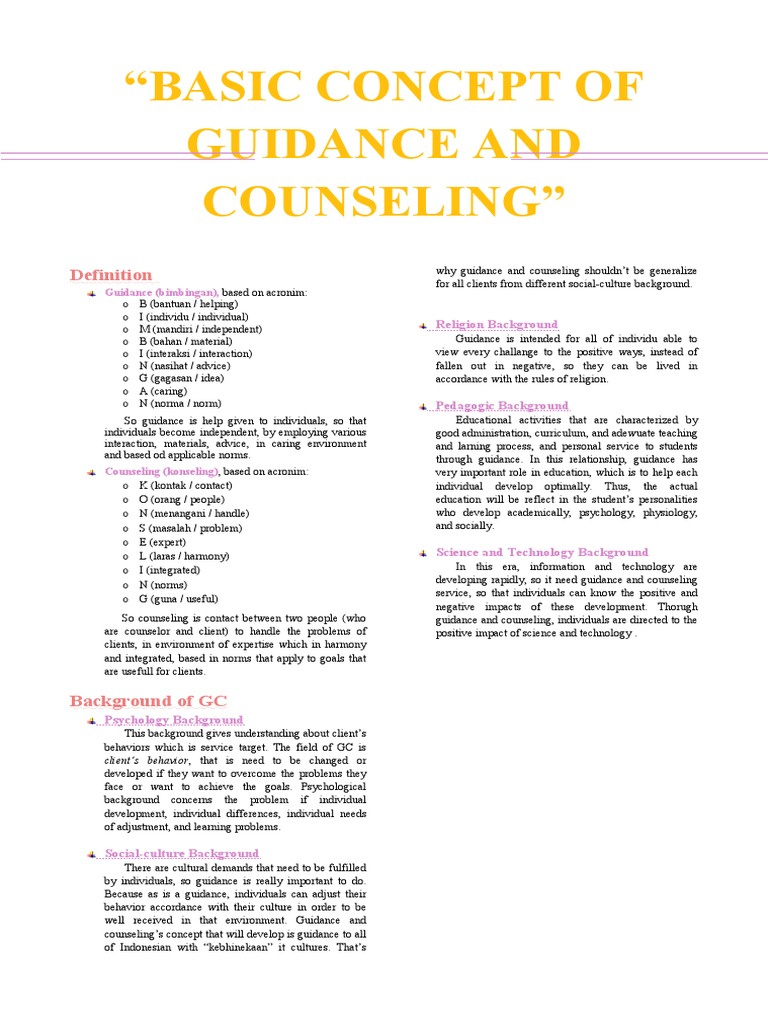 Basic Concept of Guidance and Counseling | PDF | Psychology | Pedagogy