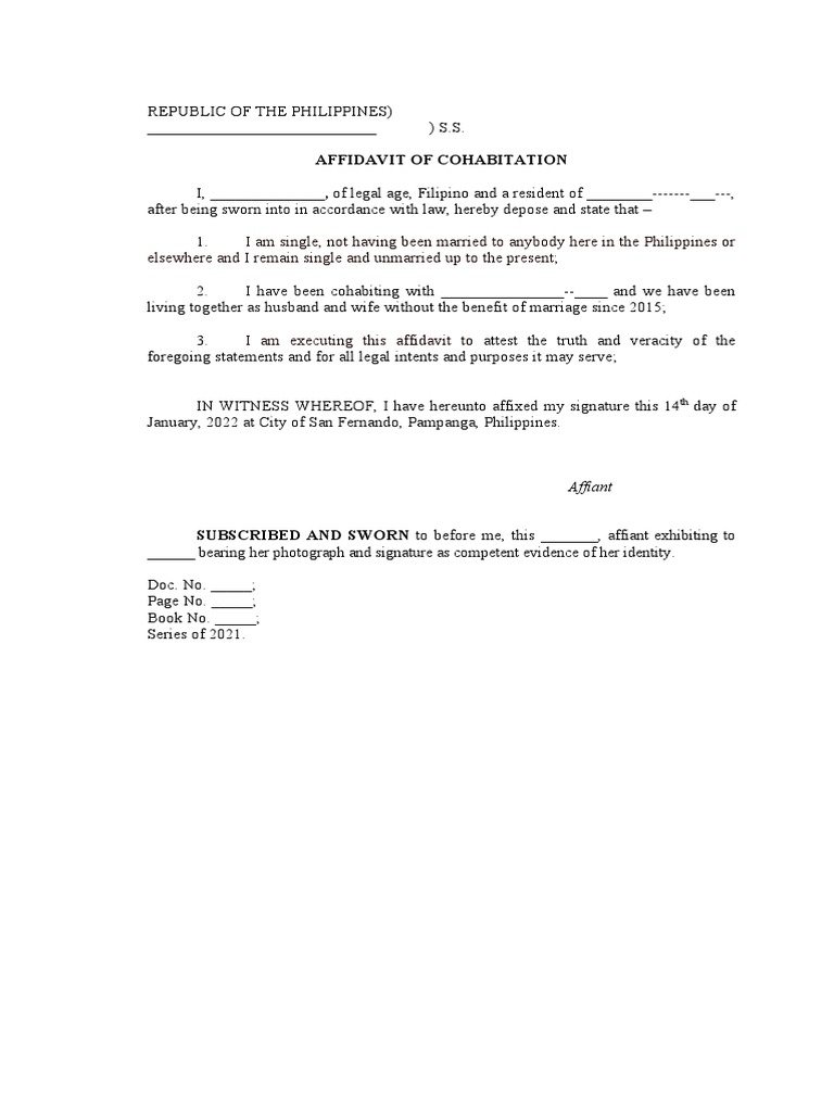 Affidavit of Cohabitation - Sample | PDF