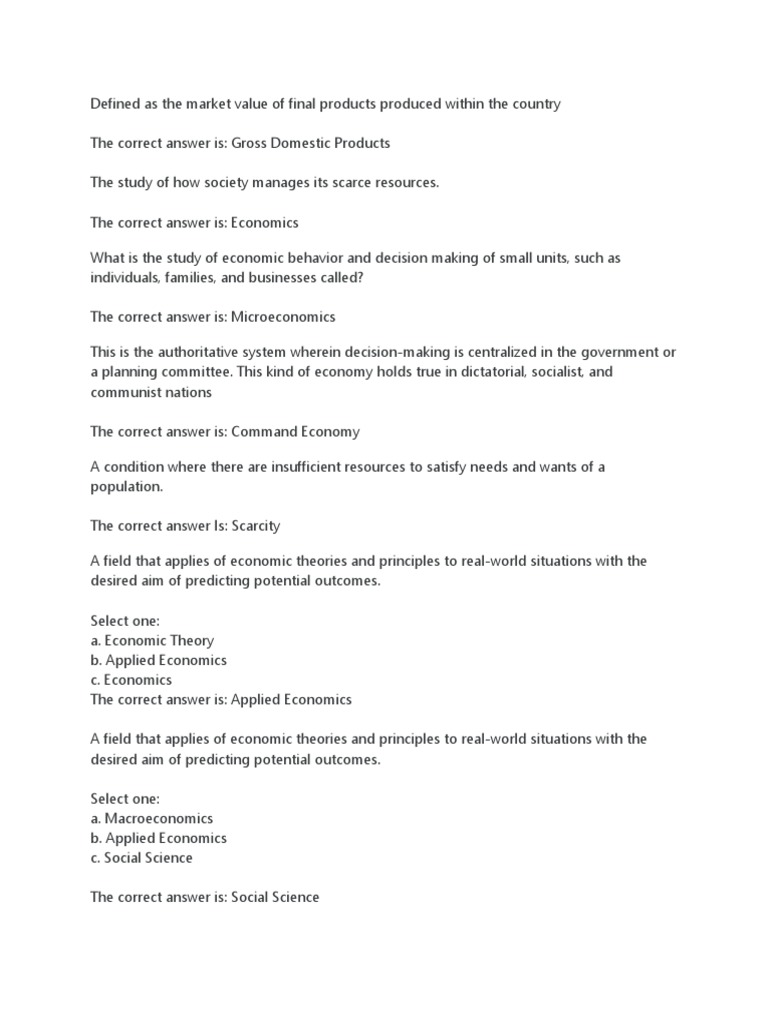 Economics Multiple Choice Questions | PDF | Supply (Economics ...