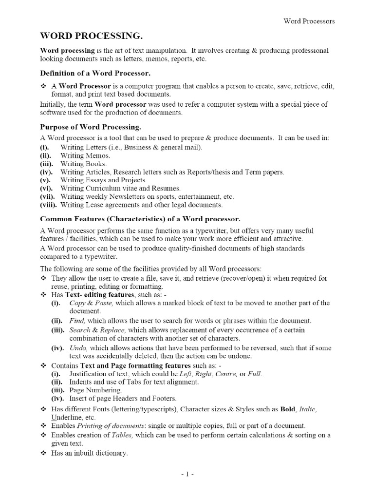 Word Processing PDF Notes | PDF