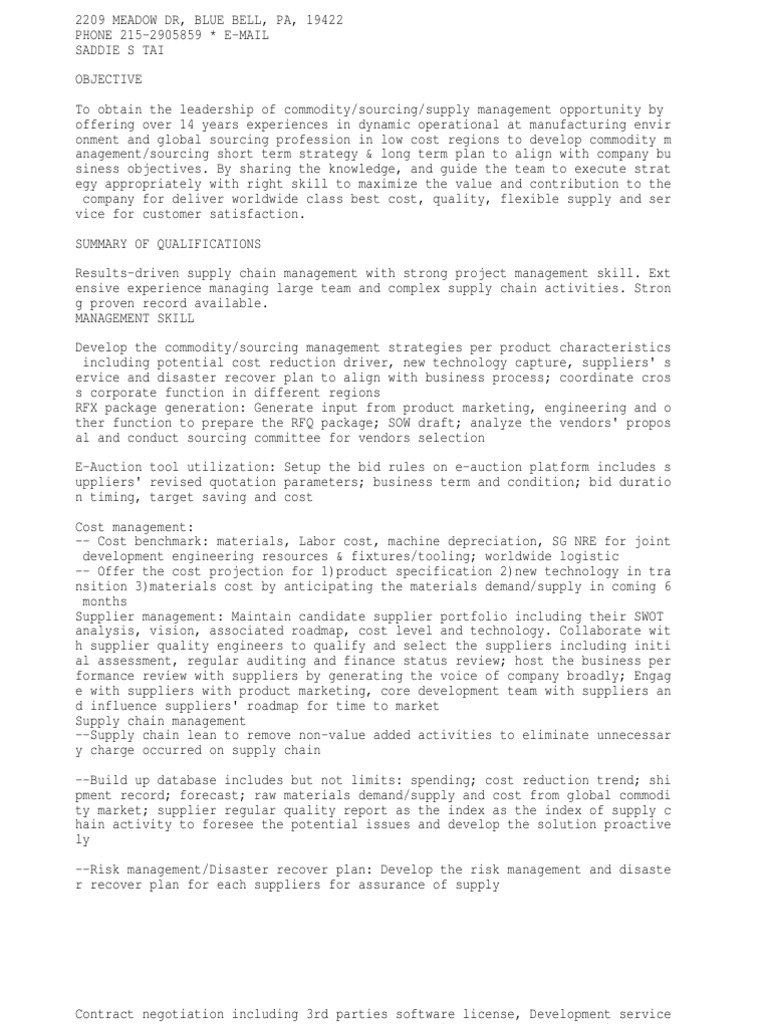 Sr. Procurement Manager Global Commodity Manager Senior Commod | PDF ...