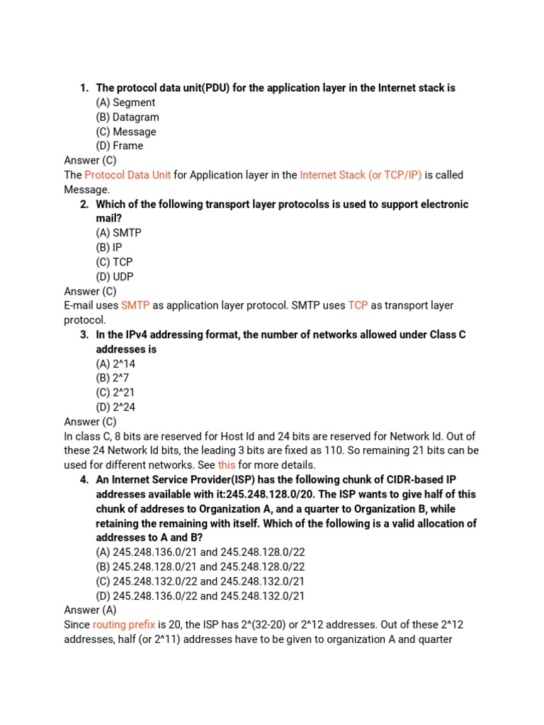 Computer Network GATE Questions | PDF | Transmission Control Protocol ...