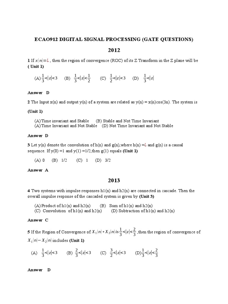 Ecao912 Digital Signal Processing (Gate Questions) | PDF | Sampling ...