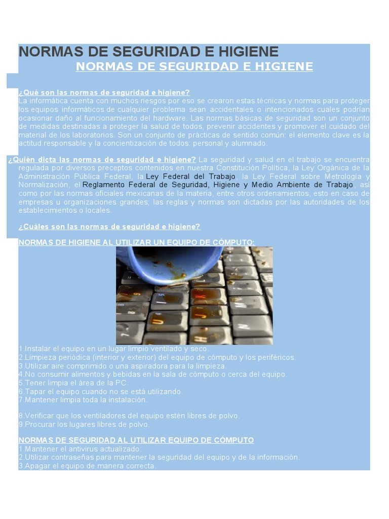 Normas de Seguridad e Higiene | PDF | Salón de clases | Valores