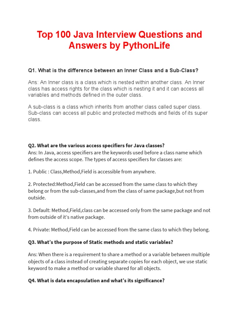 Top 100 Java Interview Questions and Answers by PythonLife | PDF | Method (Computer Programming ...