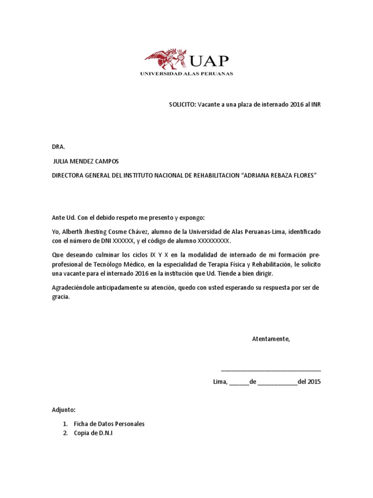 Modelo de Solicitud para Internado | PDF