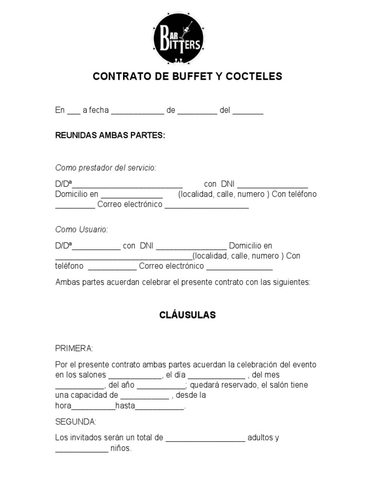 Contrato de Buffet y Cocteles | PDF | Alimentos | Cocina
