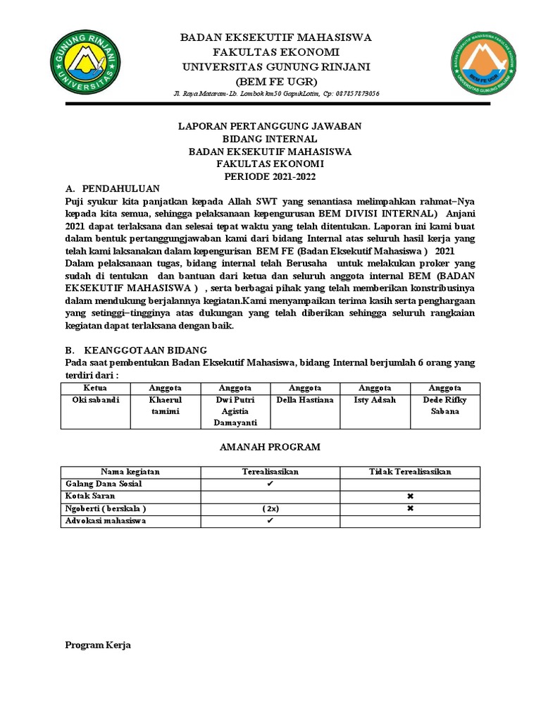 LPJ Divisi Internal | PDF
