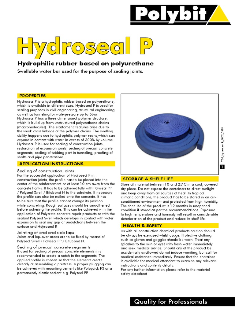 Hydroseal P: Hydrophilic Rubber Based On Polyurethane | PDF | Concrete ...