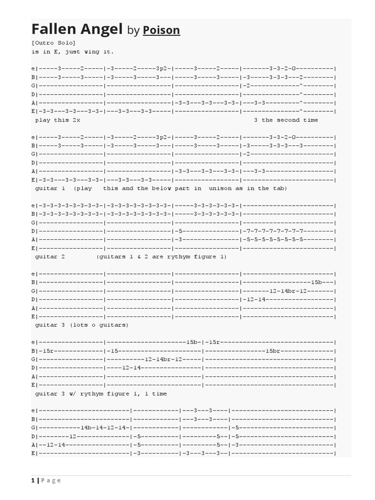 Poison - Fallen Angel - Tab | PDF | Song Structure | Musical Forms