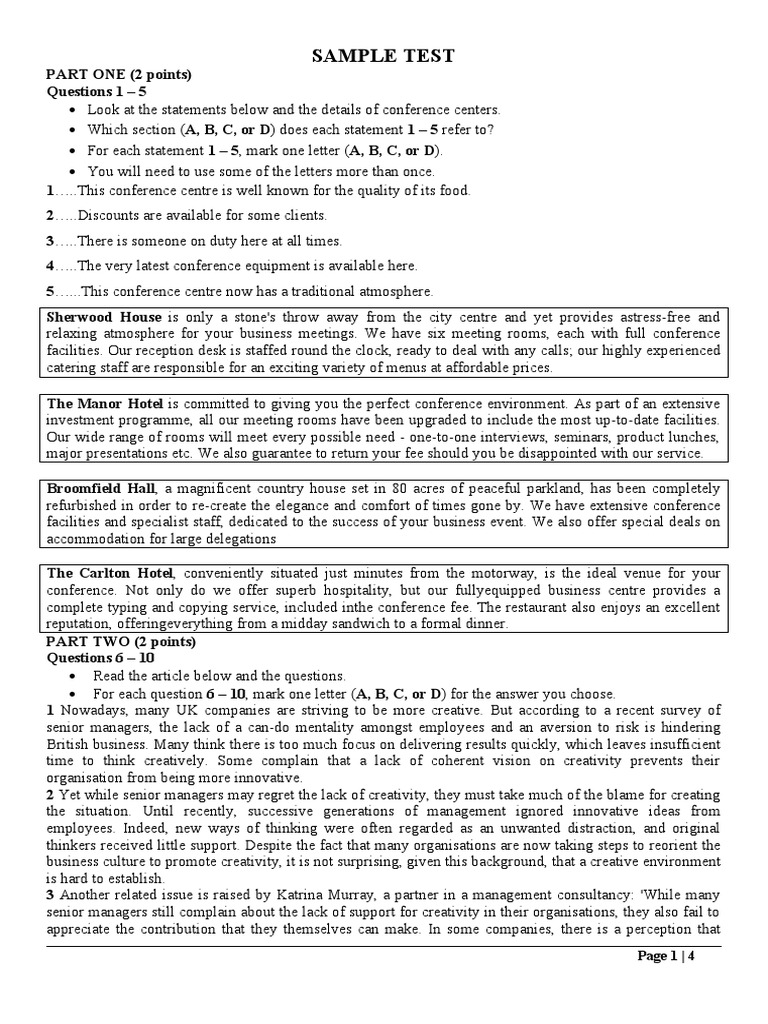 Sample Test: Page 1 - 4 | PDF | Brand | Creativity