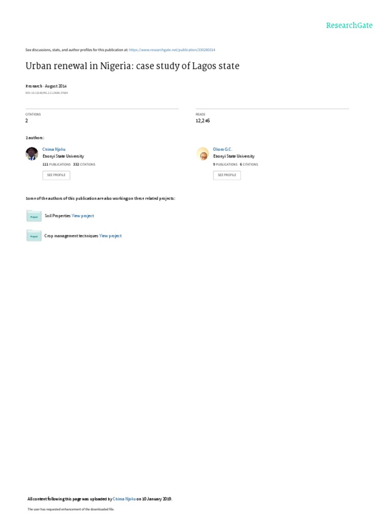 Urban Renewal in Nigeria: Case Study of Lagos State: August 2014 | PDF ...