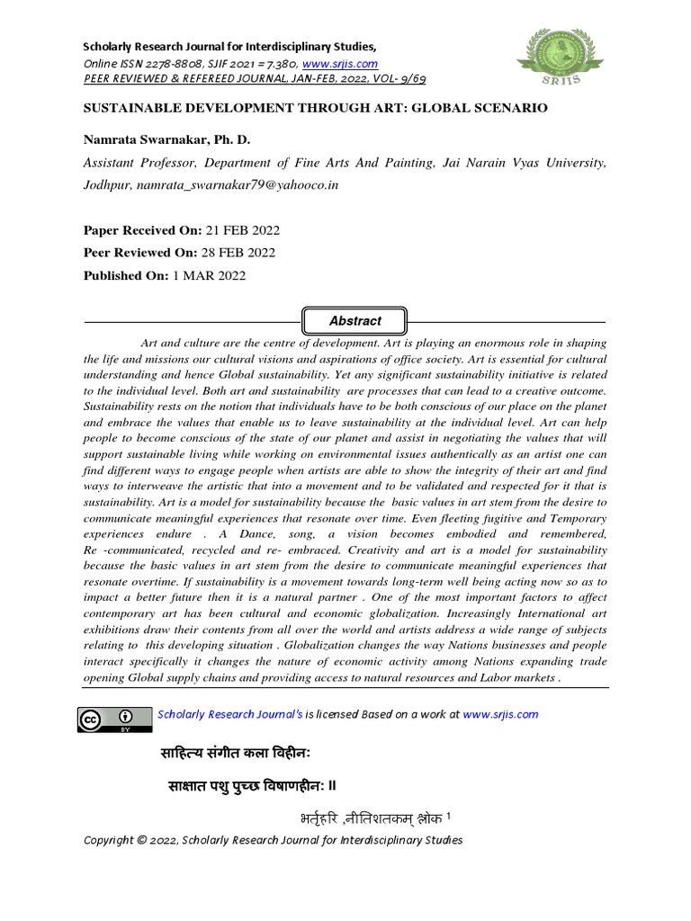 Sustainable Development Through Art: Global Scenario | PDF