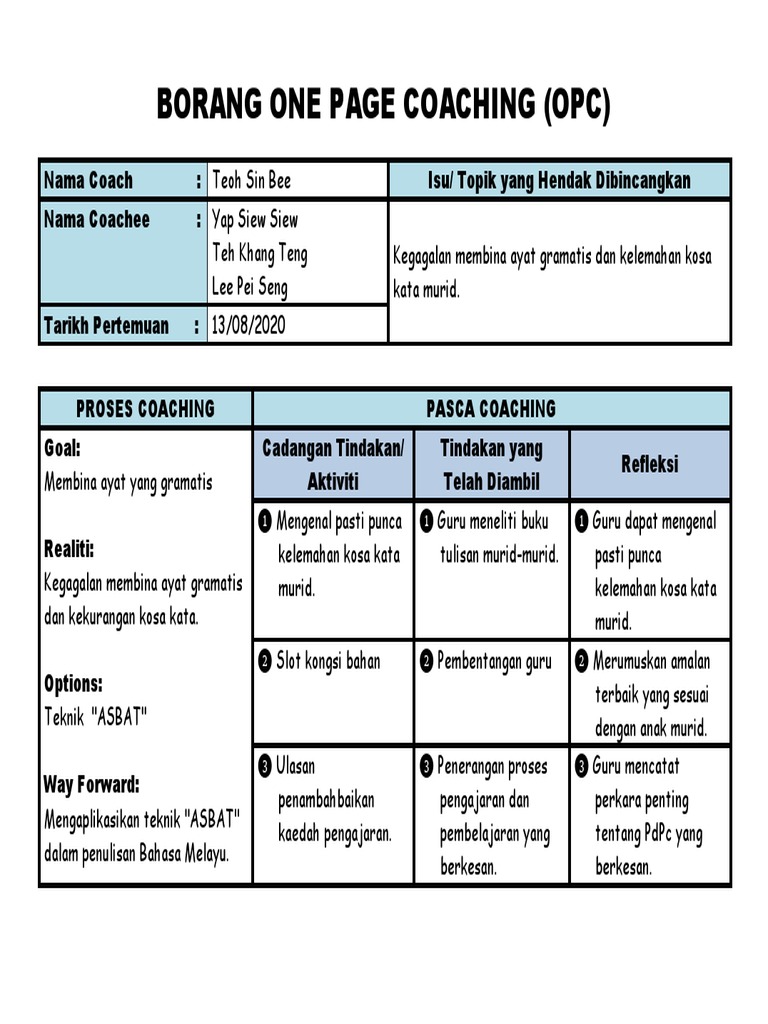 Borang One Page Coaching BM | PDF
