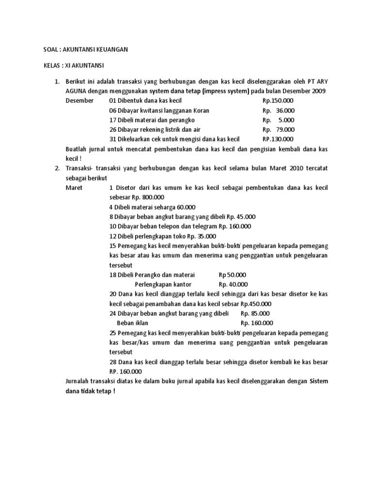 Soal Ak - Keu | PDF | Pengelolaan Keuangan & Uang | Griya & Taman
