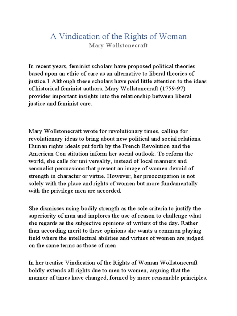 A Vindication of The Rights of Woman | PDF | A Vindication Of The ...