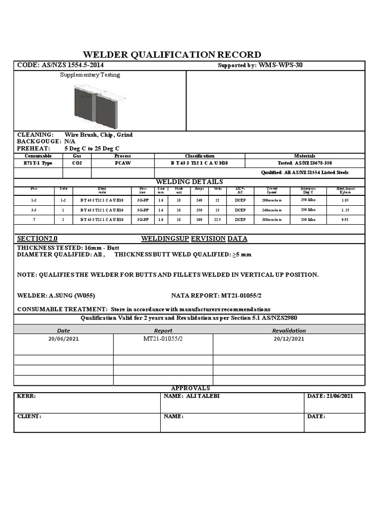 Welder Qualification Record: CODE: AS/NZS 1554.5-2014 WMS-WPS-30 | PDF ...