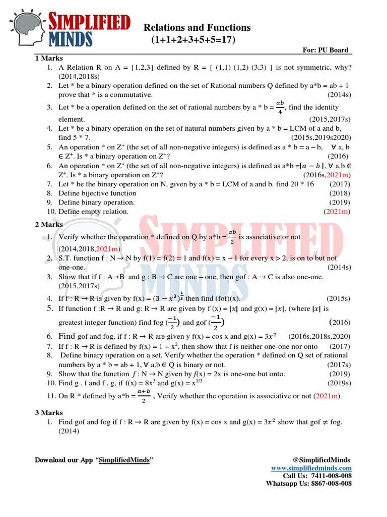 1.relations and Functions 2ndPUC PYQs | PDF | Function (Mathematics) | Natural Number
